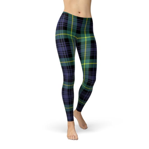 Blue & Green Tartan Plaid Leggings | Goth Workout Clothes